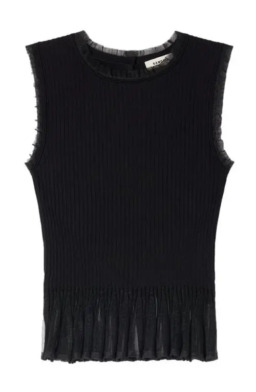 Sandro Fitted Ottoman Knit Top With Ruffles