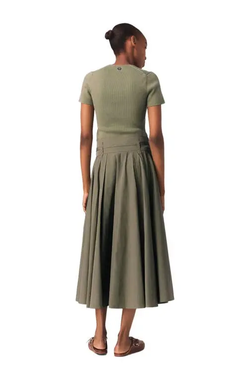 Maje Square Neck Ribbed Knit Top - Khaki