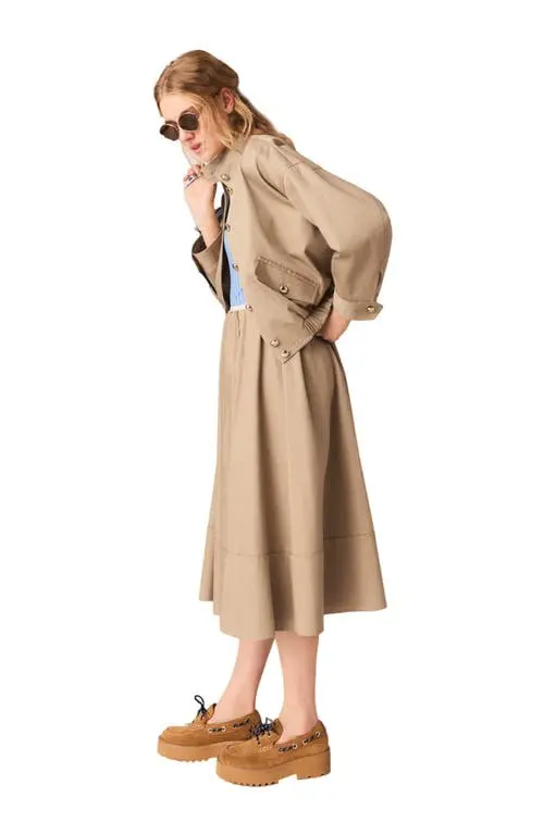 Maje Cotton Bomber Jacket With Gold Button Details - Mastic Beige