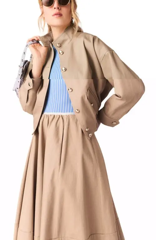 Maje Cotton Bomber Jacket With Gold Button Details