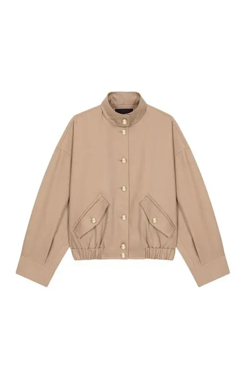 Maje Cotton Bomber Jacket With Gold Button Details