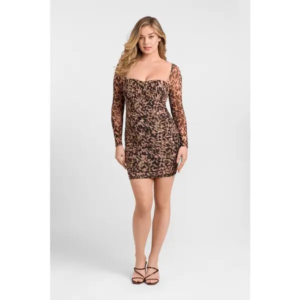 S3 APPAREL Sculpting Shapewear Shirred Mesh Mini Dress - Dolce Leopard