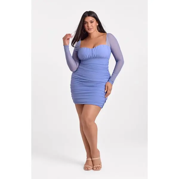 S3 APPAREL Sculpting Shapewear Shirred Mesh Mini Dress - Dusk Peri