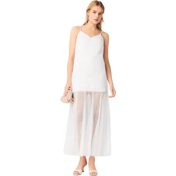 Maje Taffeta And Lace Dress - White