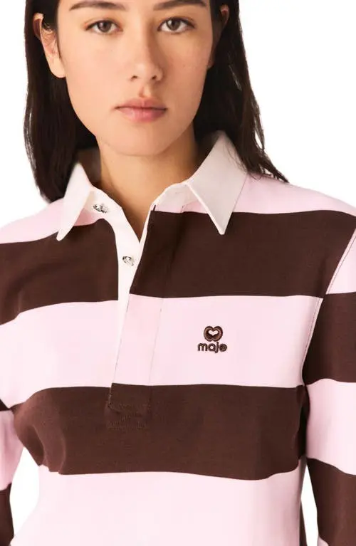 Maje Striped Cropped Polo Sweatshirt - Brown/pink