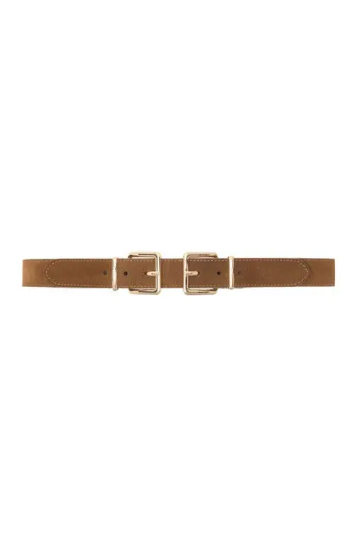 Maje Double Buckle Suede Belt - Camel
