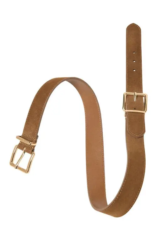 Maje Double Buckle Suede Belt - Camel
