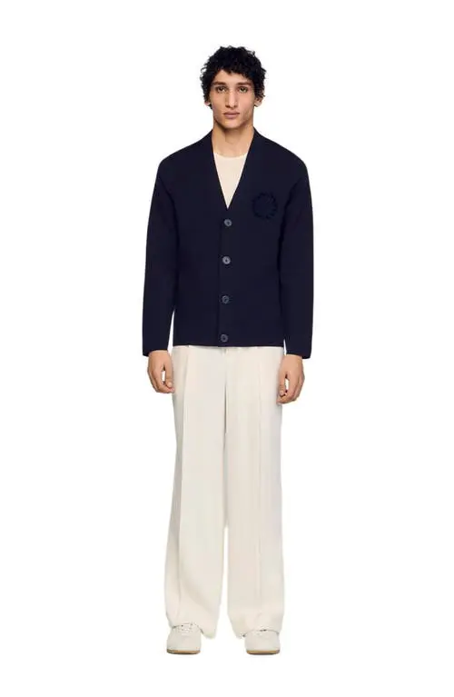 Sandro Flower Crochet Cardigan - Navy Blue