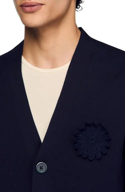 Sandro Flower Crochet Cardigan - Navy Blue