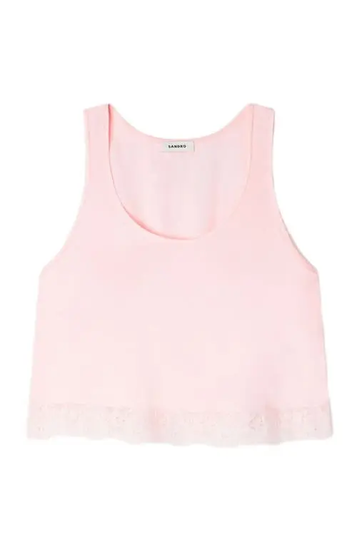 Sandro Satin Top With Lace Trim