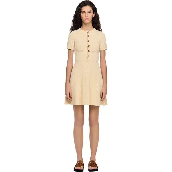 Sandro Pointelle Knit Short Dress - Vanilla