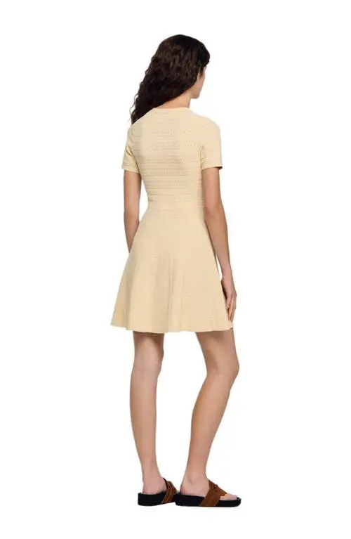 Sandro Pointelle Knit Short Dress - Vanilla