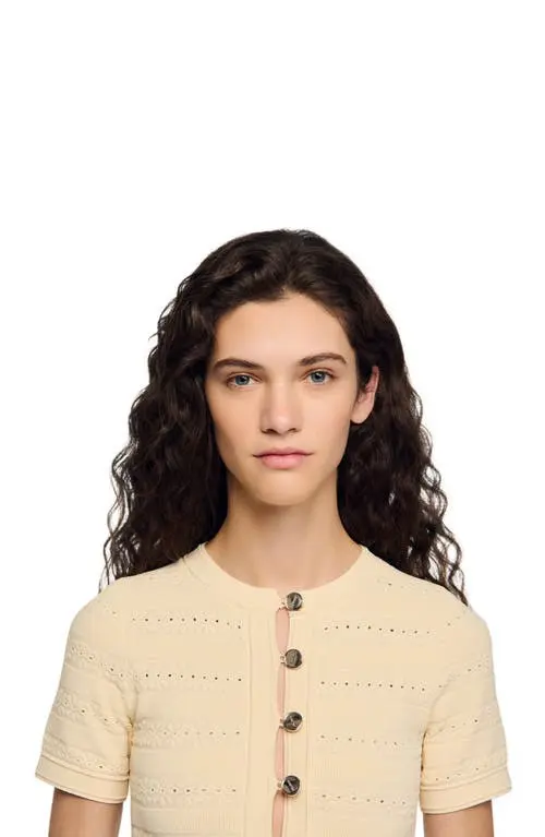 Sandro Pointelle Knit Short Dress - Vanilla