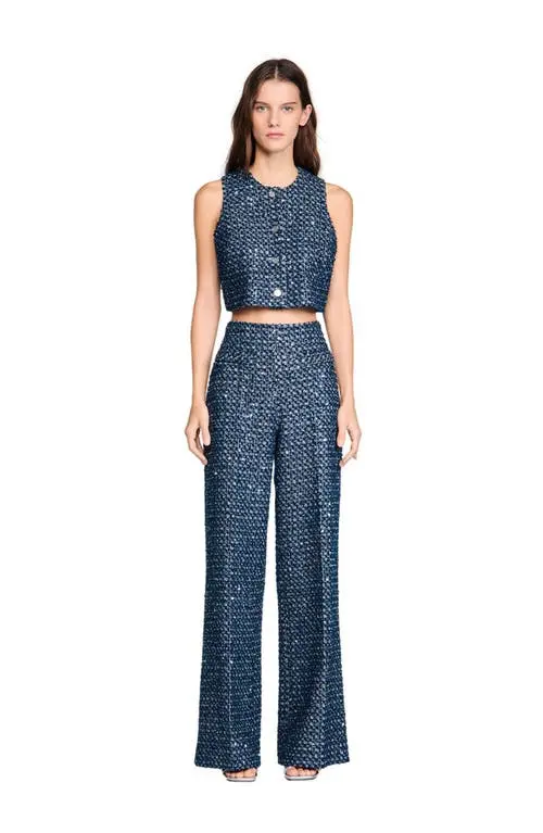 Sandro Sequin Sleeveless Crop Top