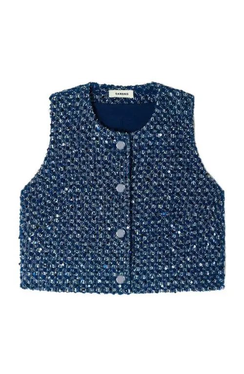 Sandro Sequin Sleeveless Crop Top