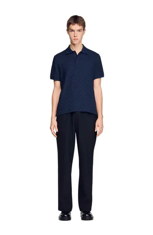 Sandro Square Cross Jacquard Polo Shirt - Midnight Blue