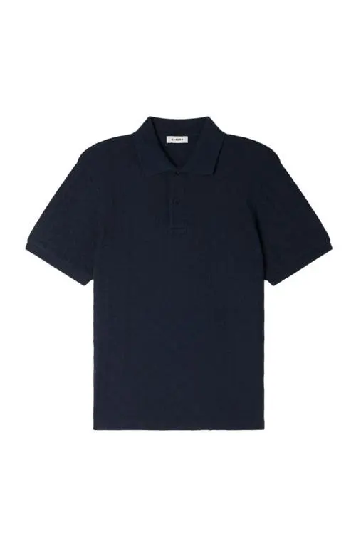 Sandro Square Cross Jacquard Polo Shirt - Midnight Blue