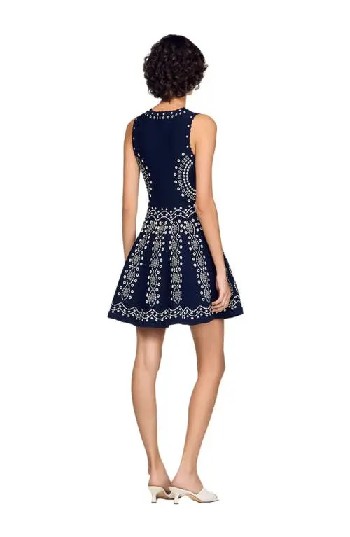Sandro Scarf-print Knit Mini Dress - Navy Blue