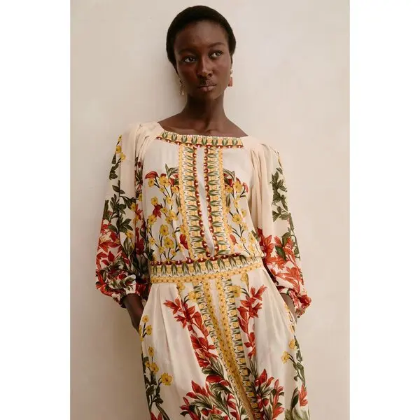 RAISHMA Printed Moroccan Crepe Shirt - Beige