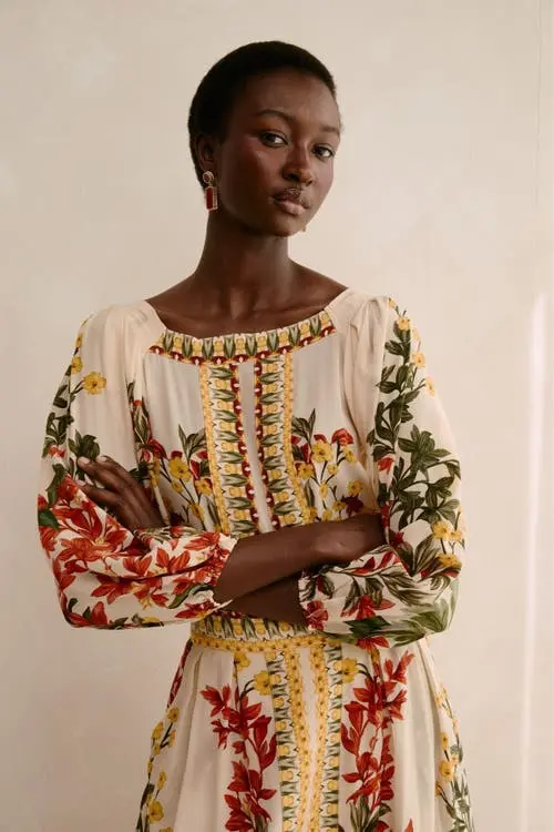 RAISHMA Printed Moroccan Crepe Shirt - Beige