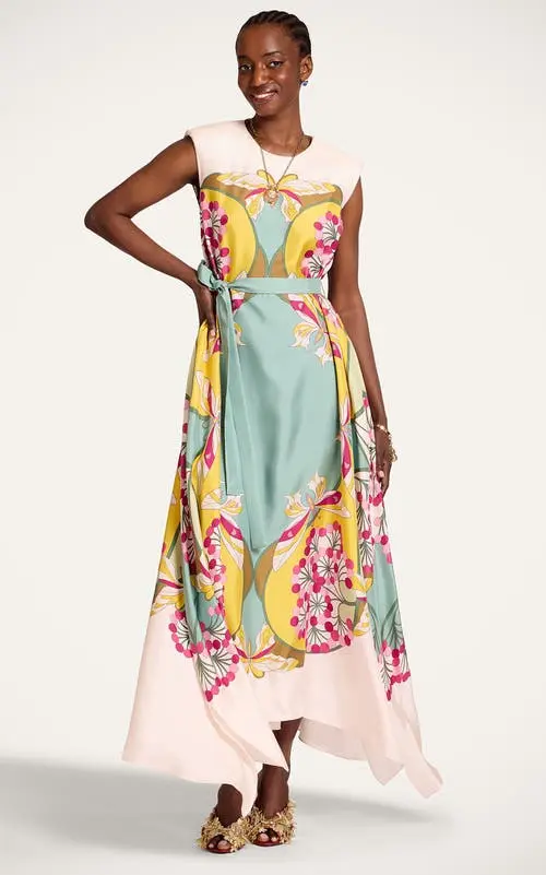 La DoubleJ San Carlo Zodiac Print Silk Maxi Dress - Florette Placée Fuchsia