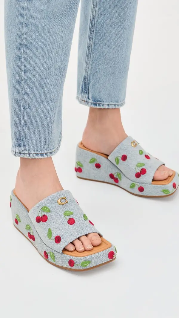 COACH Marie Platform Slide Sandals - Denim Multi