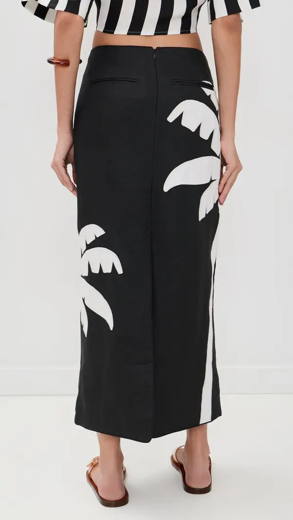 Farm Rio Embroidered Palm Tree Maxi Skirt