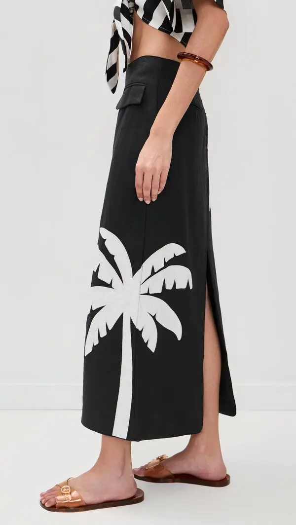 Farm Rio Embroidered Palm Tree Maxi Skirt