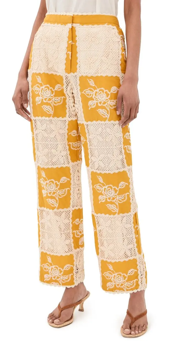 Farm Rio Floral Embroidered Lace Pants - Off-white