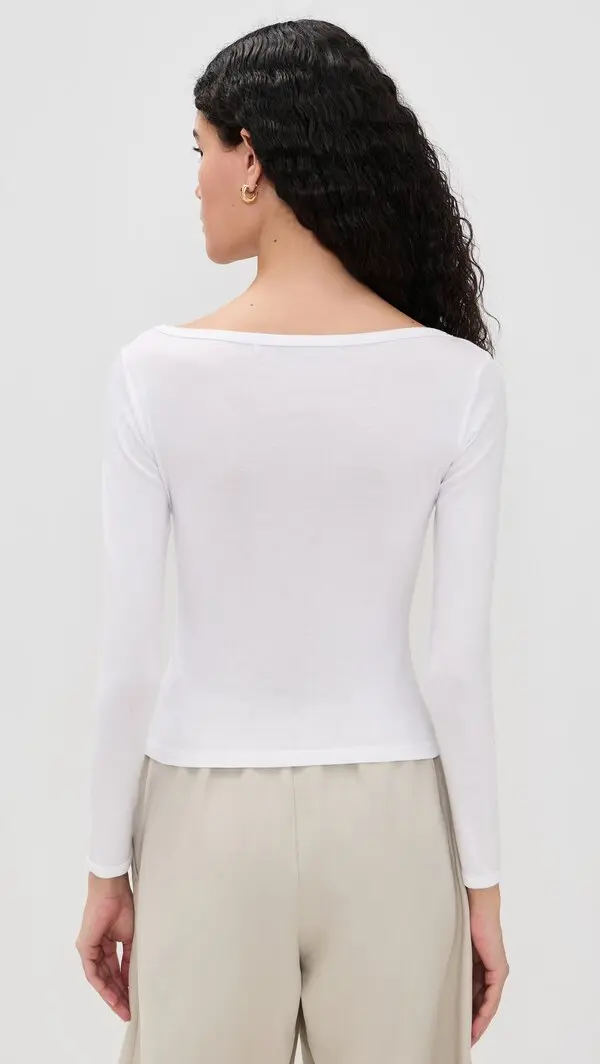 Enza Costa Fine Cotton Long Sleeve Boatneck Top - White