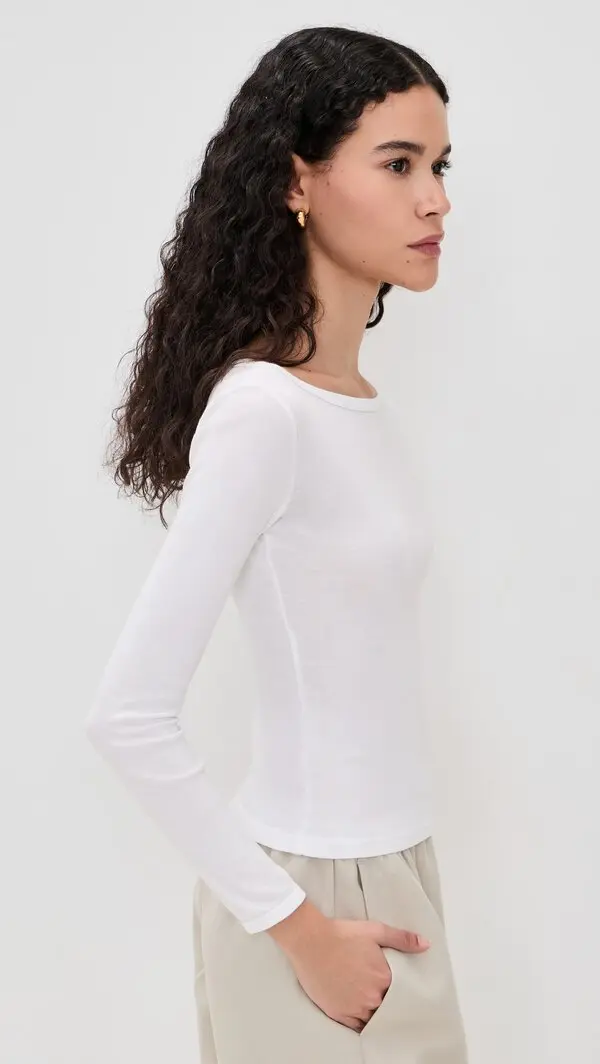Enza Costa Fine Cotton Long Sleeve Boatneck Top - White