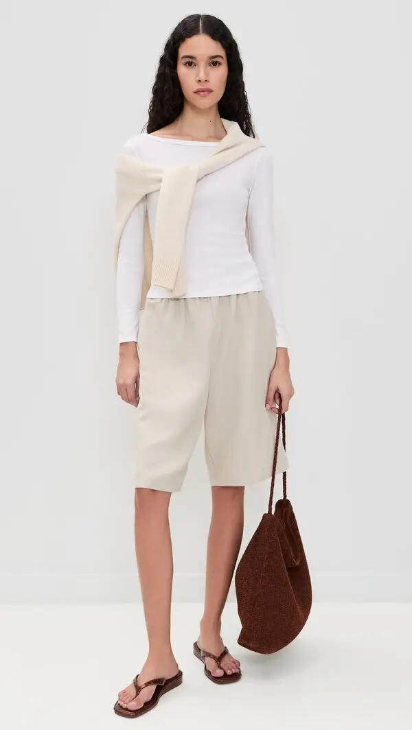Enza Costa Fine Cotton Long Sleeve Boatneck Top - White