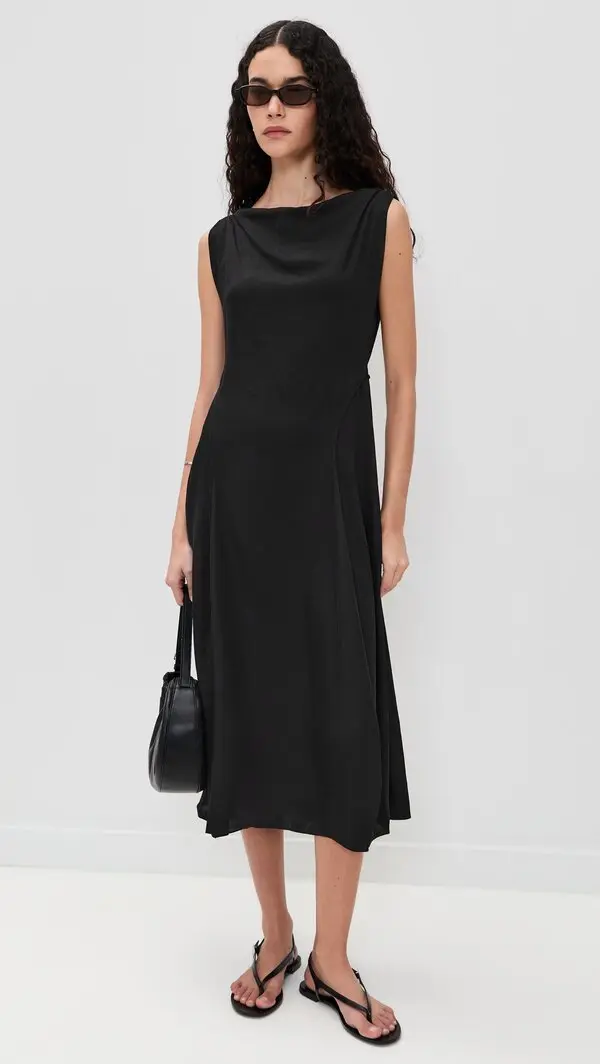 Theory Draped Sleeveless Midi Dress - Black