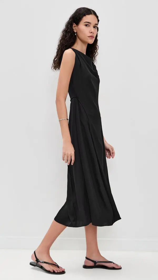 Theory Draped Sleeveless Midi Dress - Black
