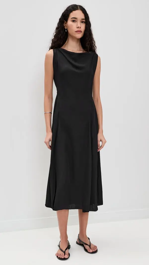 Theory Draped Sleeveless Midi Dress - Black