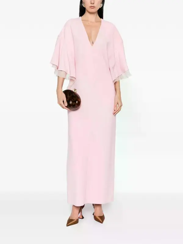 Alberta Ferretti Ruffled V-neck Dress - Pink