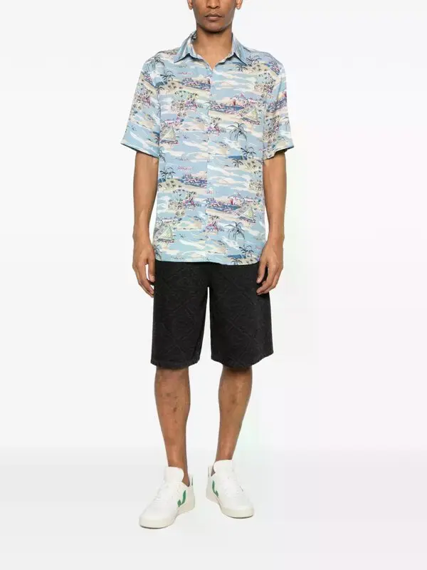 7 For All Mankind Patterned Short Sleeve Shirt - Blue