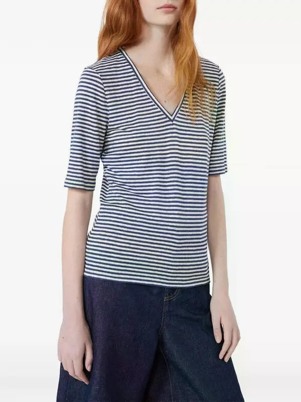 Max Mara Striped V-neck Linen T-shirt - Blue