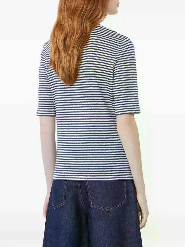 Max Mara Striped V-neck Linen T-shirt - Blue