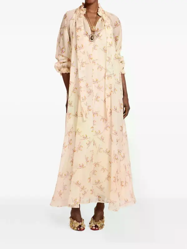 La DoubleJ Cerere Printed Silk Chiffon Maxi Dress - Neutrals