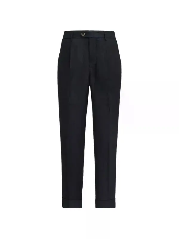 Brunello Cucinelli Garment-dyed Linen Gabardine Trousers With Pleat - Blue