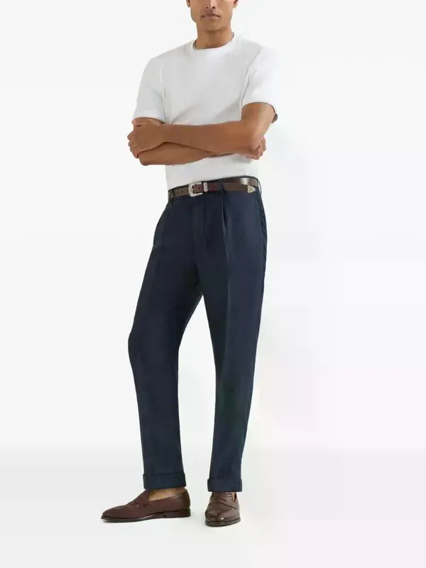 Brunello Cucinelli Garment-dyed Linen Gabardine Trousers With Pleat - Blue