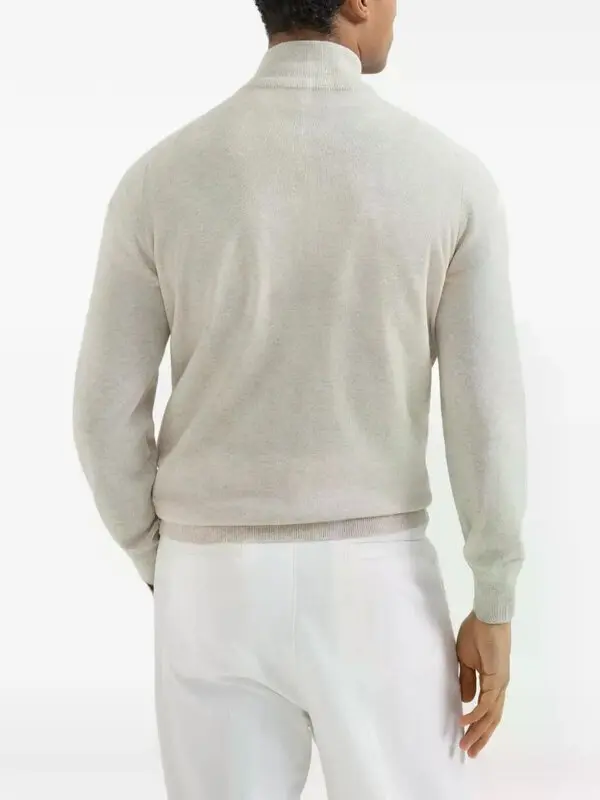 Brunello Cucinelli Cashmere Zip-up Cardigan With High Rib-knit Collar - Neutrals