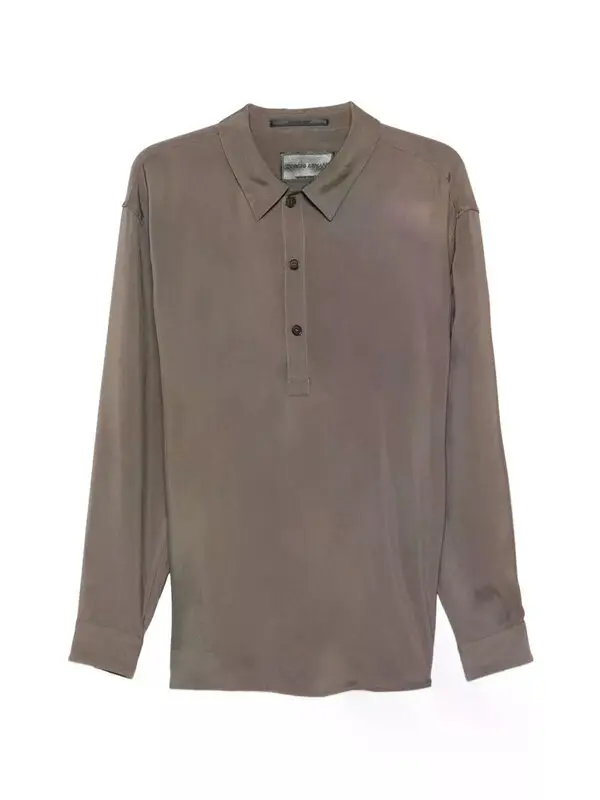 Giorgio Armani Buttoned Long-sleeve Polo Shirt - Brown