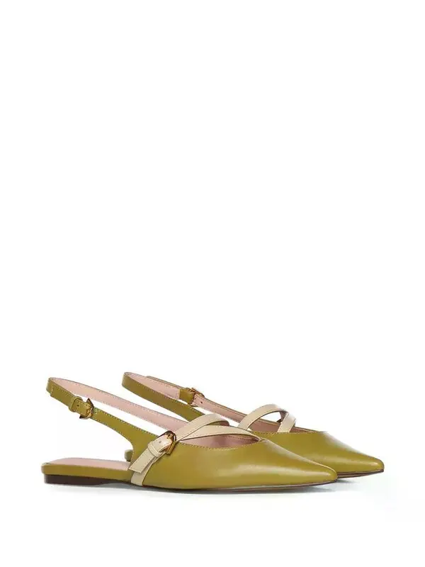 COCCINELLE Strappy Pointed Leather Flats - Green