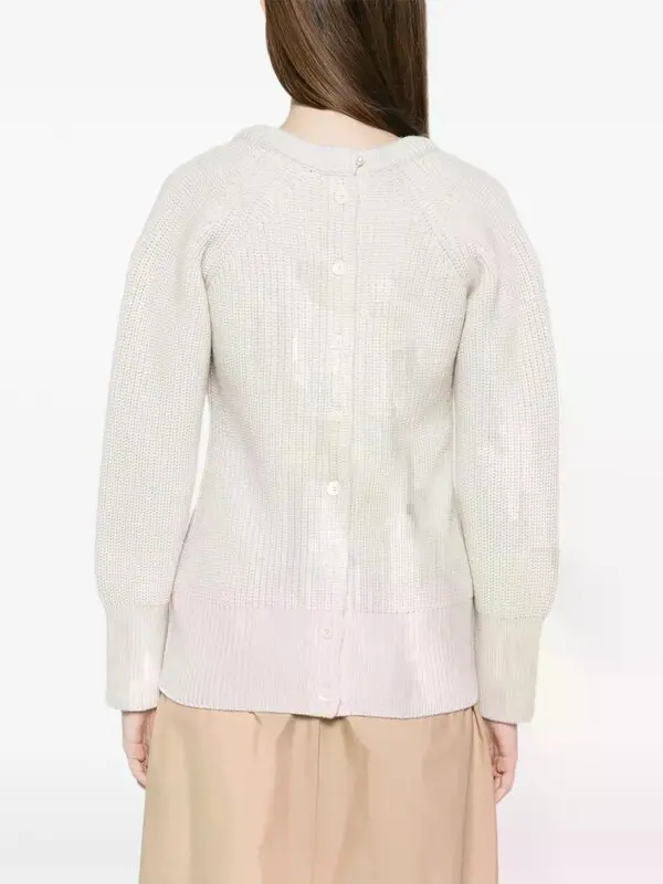 Carven V-neck Ribbed Knit Sweater - Neutrals