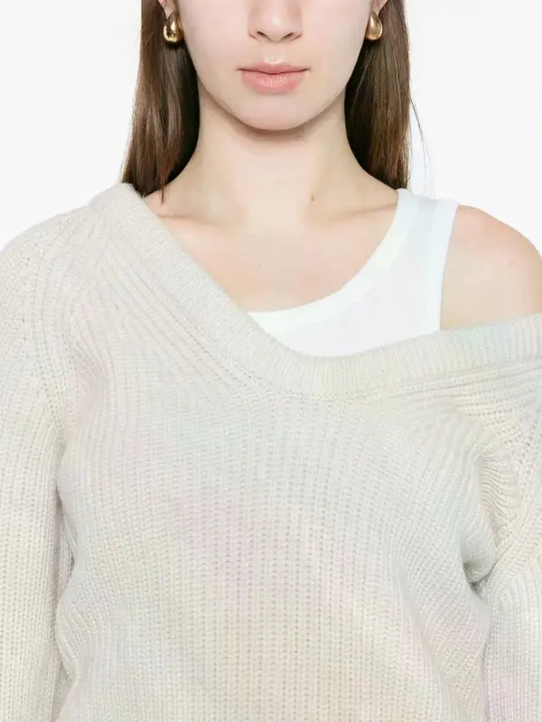 Carven V-neck Ribbed Knit Sweater - Neutrals