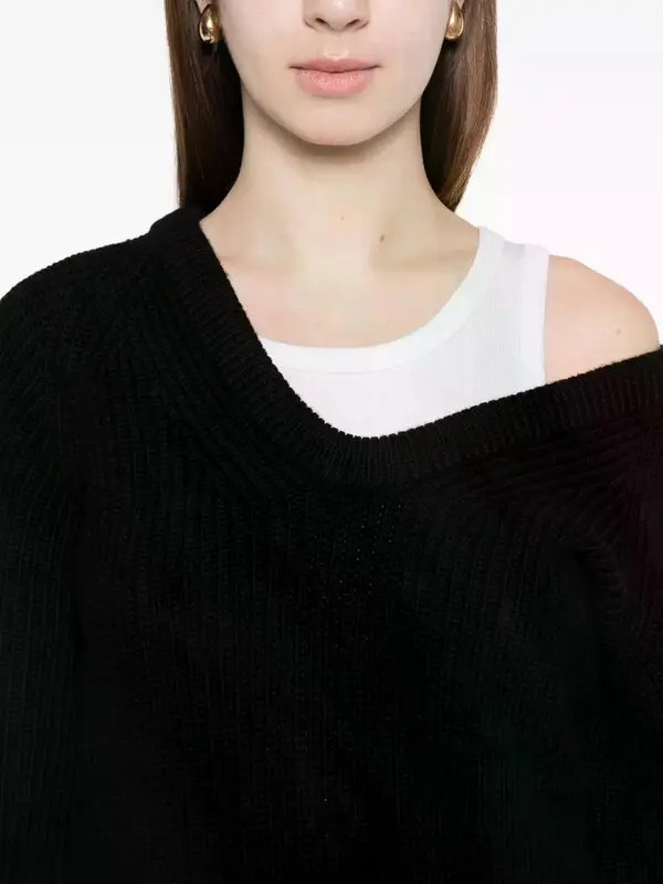 Carven V-neck Long Sleeve Sweater - Black