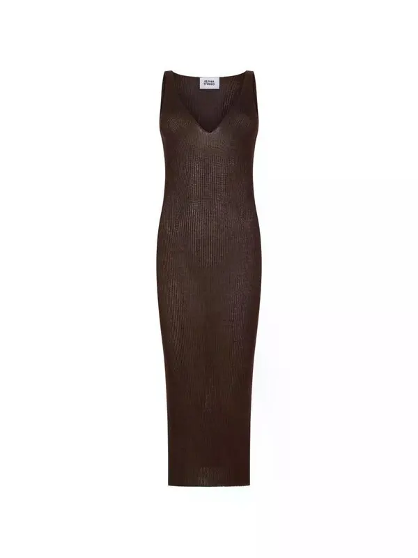 Alpha Studio Ribbed-knit V-neck Dress