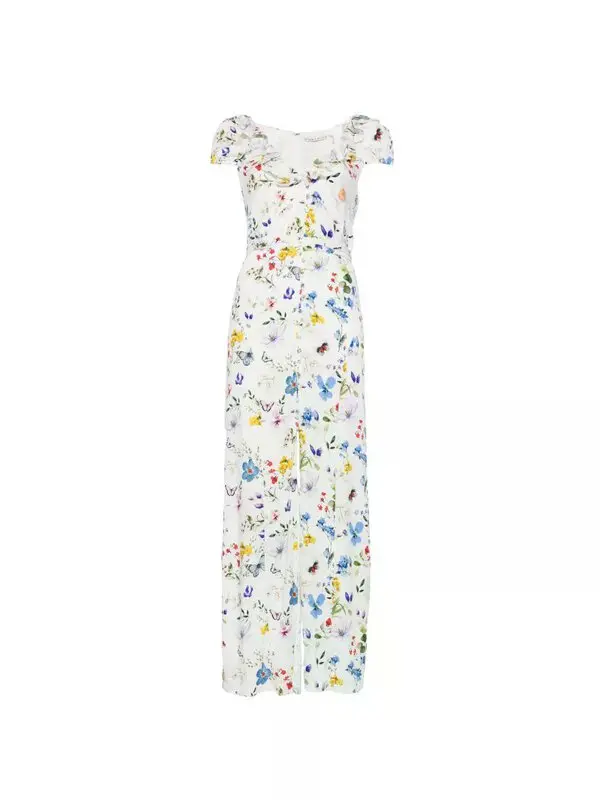 Alice + Olivia Tara Ruffled Floral Slip Midi Dress - White